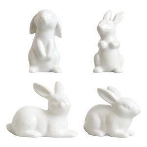 4pcs easter rabbit figurine ceramic bunny statues mini garden ornaments easter party decor for lawn table office