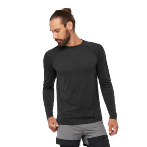 salomon mens cross run ls tee t-shirt, deep black, small us