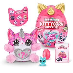 rainbocorns kittycorn surprise series 1 (bengal cat) by zuru, collectible plush stuffed animal, surprise egg, sticker pack, jelly slime poop, ages 3+ for girls, children