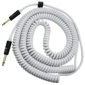 coiled guitar cable electric instrument cable 20 ft curly instrument cable coil guitar cable stretchable straight to straight dual straight plugs (white)