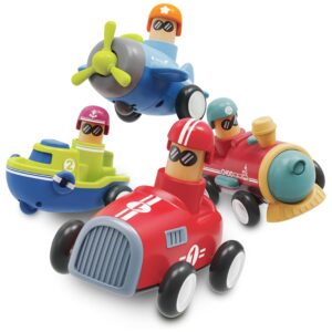 likee toy cars for toddlers 1 2 3 4 years old boy girl, 4 pcs pull back cars for 18+ months baby infant gift, kids trucks push and go back friction powered vehicles (transport)