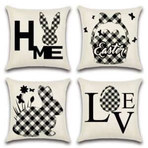 ohok easter pillow covers 18x18 set of 4 spring pillow covers black and white striped rabbit basket decorative pillow covers for farmhouse home decor sofa couch chair bed bedroom living room