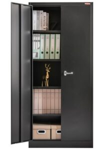 besfur metal storage cabinet, 72" h large metal cabinets with 4 adjustable shelves and locking doors, classic steel storage cabinet for home, school, office, garage (black)…