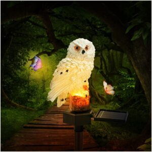 mxjiaele owl gifts solar lights garden for home decorations owls night lights for outdoor garden yard white owls led light stake garden decor(white)