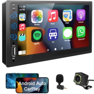 double din car stereo radio voice control apple carplay & android auto,7 inch touchscreen car stereo,car radio multimedia player bluetooth 5.2,mirror link,backup camera,subwoofer, am/fm radio receiver