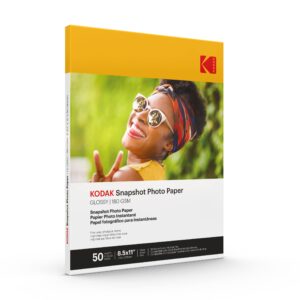 kodak photo paper gloss 8.5 x 11 snapshot 50 count, 48lb-180 g/m 2-8.5mil (41301)