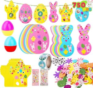 maigozon 24 sets easter craft for kids 3-5, easter egg craft set 700+pieces easter egg ornaments diy foam stickers for kids 3-8 bunny chick for easter party favors craft for classroom decor