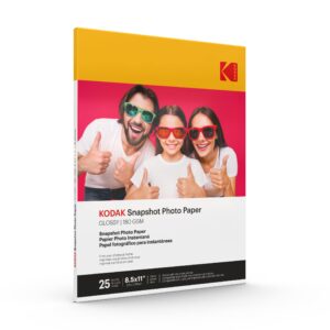 kodak photo paper gloss 8.5 x 11 snapshot 25 count, 48lb-180 g/m 2 - 8.5mil (41300)