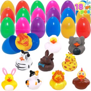 joyin 18 pcs easter egg filled with animal rubber ducks, easter theme party favor for kids, easter eggs hunt, summer beach, pool activity, basket stuffers filler, and classroom prize supplies