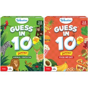 skillmatics guess in 10 junior animal kingdom & food we eat bundle, fun family games, ages 3 to 6