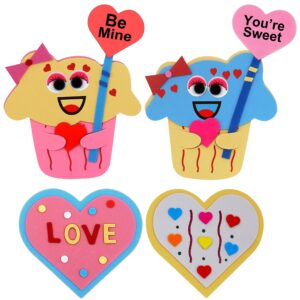 4e's novelty valentines crafts for kids foam (makes 12) magnet cupcake & heart cookie kit valentines day crafts for kids bulk for classroom home activity