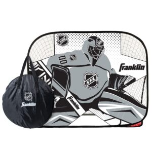 franklin sports kids portable street hockey goal + shooter tutor set - pop up folding net with goalie target included - 2-in-1 goal set