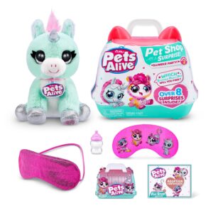 pets alive pet shop surprise unicorn toys by zuru - interactive with electronic 'speak & repeat' animal playset unicorn gifts for girls and kids (series 2)