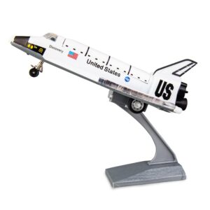 tgrcm-cz 8'' space shuttle,us discovery airplane toys, alloy pull back aircraft model with base led light and sound, display plane for boys girls adults outdoor games and decoration, white