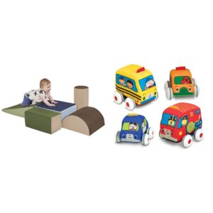 ecr4kids softzone climb and crawl activity play set & melissa & doug k's kids pull-back vehicle set - soft baby toy set with 4 cars and trucks and carrying case