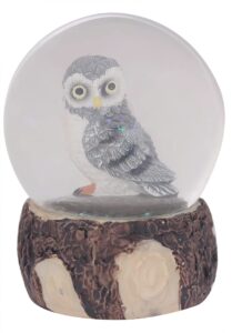 singeek owl snow globe - hand painted owl figurine snowglobe, manual snowfall 65mm water globe home office decor (gray)