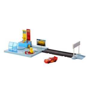 disney and pixar cars on the road dinoco rusteze racing center playset with lightning mcqueen toy car, launcher, short track and spinning pitty, toy gift for kids, hgv69