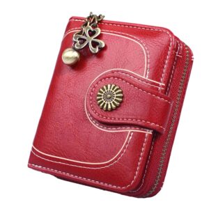 akomatial solid color shamrock short woman multi slots clutch wallet hose wine red