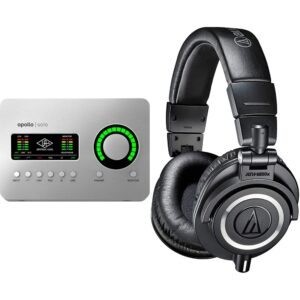 universal audio apollo solo heritage edition (apls-he) and audio-technica ath-m50x professional studio monitor headphones