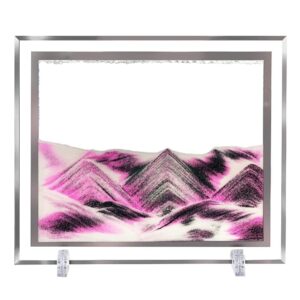 muyan moving sand art picture sandscapes in motion dynamic sand picture glass 3d deep sea display with stand decor desktop home office creative gift (pink, 7x9 in)