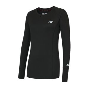 new balance women's 2.0 soft long sleeve base layer top with thumbhole, black, large