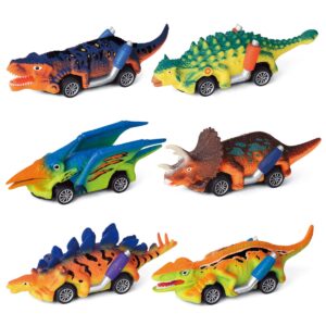 qizebaby kids dinosaur toys pull back cars, 6pcs dinosaur toys for 2 3 4 5 year old boys girls, boy toys for 3-5 years old, dinosaur car toy set, kids christmas birthday gift