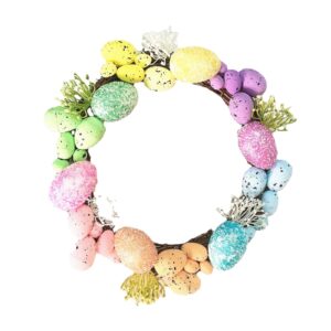 kuppn 11.8inch easter eggs wreath,artificial wreath with colored eggs,spring wreath with easter eggs flowers for front door living room wall garden decoration, multicolor