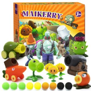 maikerry plants and zombies figurines 12pcs pvz action figures set game great birthday gifts for boys and girls -with waterproof battlefield map