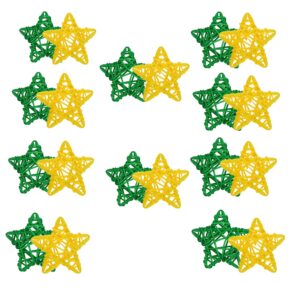 chaokui green yellow-rattan star decorative wicker ball for vase bowl home garden wreath tree decoration diy craft art hanging ornament 20pcs,2.4inch,green+dark green