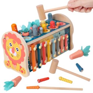 bestamtoy wooden educational hammering gopher toy worms catching radish xylophone pounding bench early learning lion patterns cute colorful skills developing games hamster play set