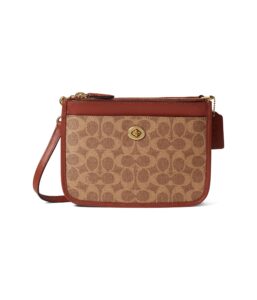 coach coated canvas signature slim turnlock crossbody b4/tan rust one size