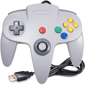 modeslab usb n64 controller,retro classic wired 64 bit remote gamepad joystick for windows pc linux mac raspberry pi 3 - gray