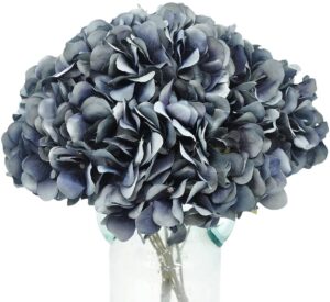 2bouquets artificial vintage silk hydrangeas flowers with stems，10heads flower home kitchen garden party festival bar,weddings and celebrations diy (dark gray)