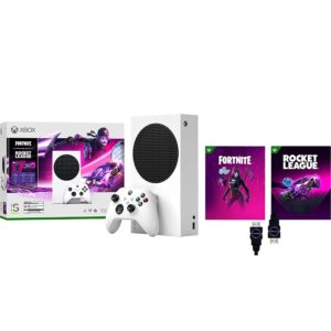 microsoft xbox series s all-digital console i wireless controller i hdr i amd freesync i up to 1440p gaming resolution i up to 120 fps performance target i with hdmi cable (fortnite & rocket league) (renewed)