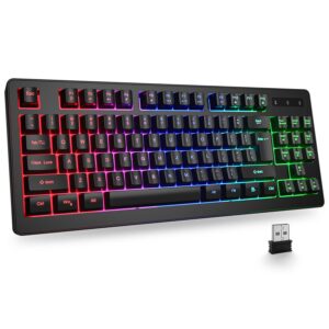 bluefinger wireless gaming keyboard, rechargeable rgb rainbow backlit gaming keyboard, compact 87 keys wireless keyboard for mac laptop computer pc gamer