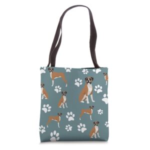 boxer dogs pattern design with paw prints tote bag