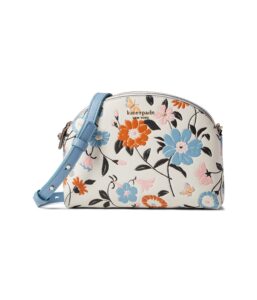 kate spade new york spencer floral garden embossed double zip dome crossbody parchment multi one size