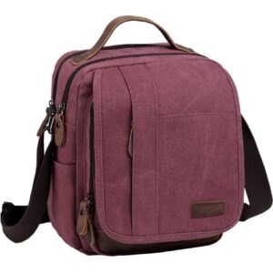 vaschy messenger bag small, canvas water resistant crossbody shoulder bag purse for women/ladies burgundy