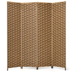 giantex room divider, 6 ft 4 panel handmade rattan room divider, wood folding screen room separating divider, freestanding small boho room dividers