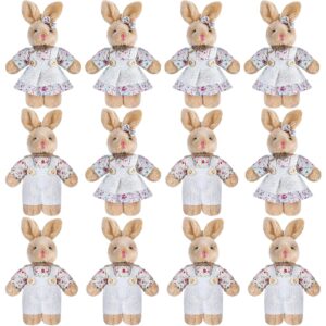 skylety 12 pcs mini bunny plush stuffed animal small couple easter rabbit plushie burlap floral baby shower decoration cute soft bunny for valentines birthday party favor, 4 inch (cute style)