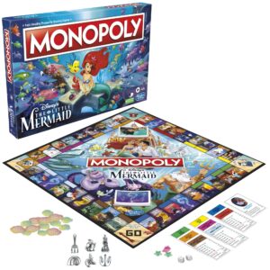 monopoly hasbro gaming disney's the little mermaid edition board game, 2-6 players for family and kids ages 8+, with 6 themed tokens (amazon exclusive)