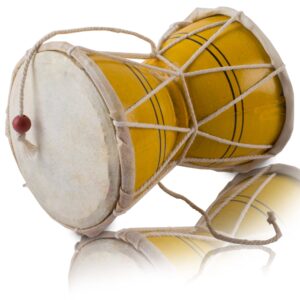 handmade wooden & leather classical indian folk dumroo damroo damaru hand drum set percussion decorative collectible showpiece world musical instruments (yellow)