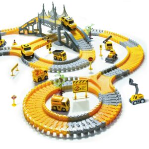 tommyhome construction race tracks cars toys playset for kids,flexible track with 2 racing cars 6 engineering trucks,education toy gift for 2 3 4 5+ year old boys girls(276 pcs)