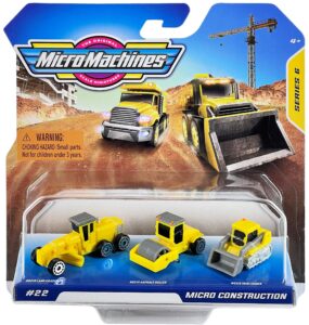 micro machines 2021 series 6 starter pack #22 micro construction - land grader, asphalt roller, skid loader