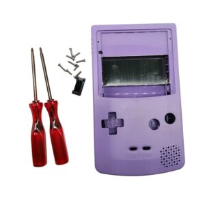 cowhilan replacement ips full housing shell case + screwdrivers compatible with gameboy color gbc ips highlight screen console, purple