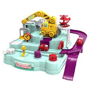 merryjoy kids car adventure toy, engineering truck track toys puzzle rail car race parking rescue preschool educational cars for 3 4 5 6 7 8 year old boys