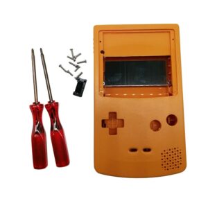 cowhilan replacement ips full housing shell case + screwdrivers compatible with gameboy color gbc ips highlight screen console, orange