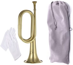 tuoren gold bugle cavalry trumpet brass instrument for school band cavalry beginner military orchestra w/carrying bag