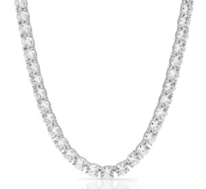 giorgio bergamo 925 sterling silver 5mm tennis necklace, iced out round cut cz cubic zirconia rhodium plated link chain, (20)