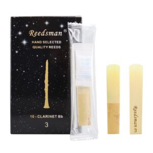 reedsman traditional bb clarinet reeds, includes 10 plus 2 total 12 pack reeds with individual reed holders and one mini harmonica. (strength 3.0)